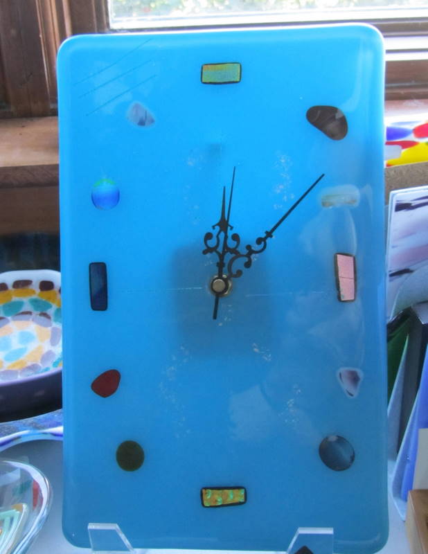 Blue Fused Glass Clock - Maxine Davis Glass Art
